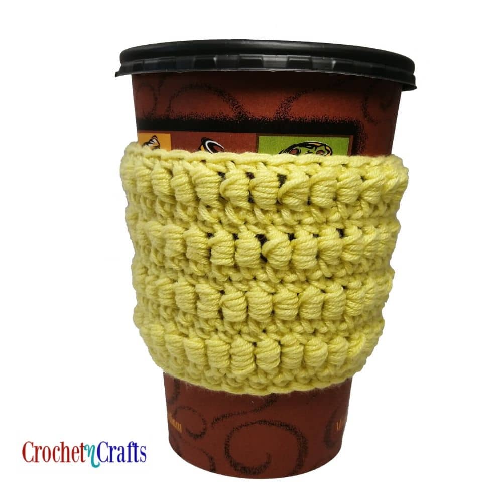 Cozy Bullion Stitch Crochet Cup Sleeve Pattern - CrochetNCrafts