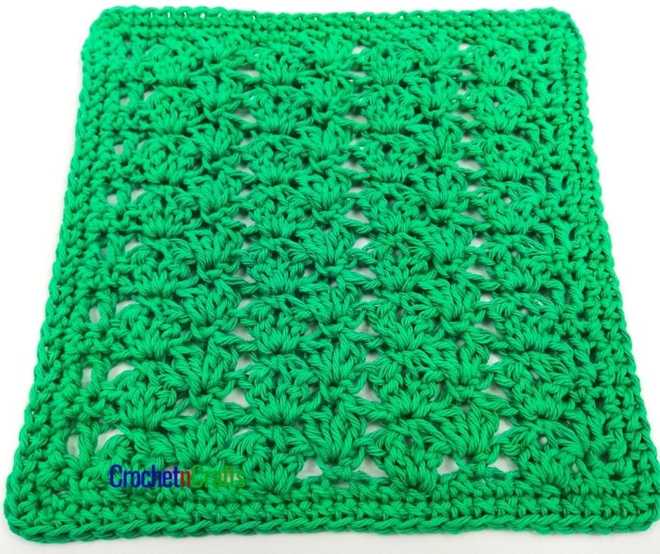 Clustered V-St/Small Shell Crochet Dishcloth - CrochetNCrafts