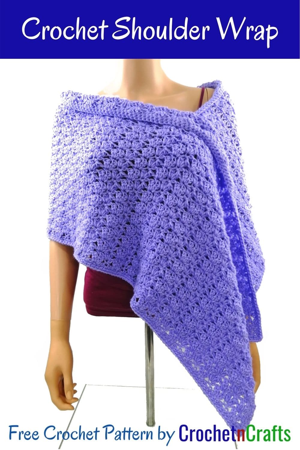 Cluster V-St Small Shell Crochet Shoulder Wrap - CrochetNCrafts