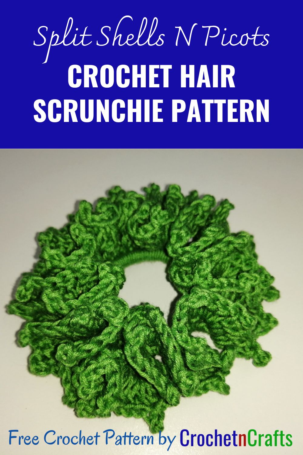 Crochet Hair Scrunchie - Split Shells N Picots - CrochetNCrafts