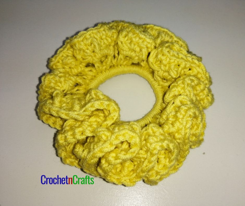 Triple Crochet Crossed Texture Hair Scrunchie - CrochetNCrafts