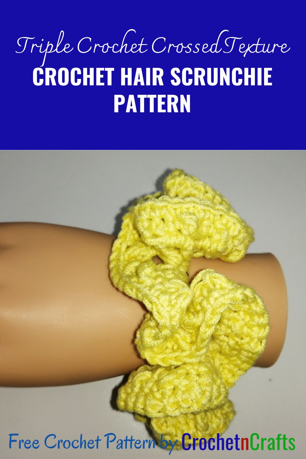 Triple Crochet Crossed Texture Hair Scrunchie - CrochetNCrafts