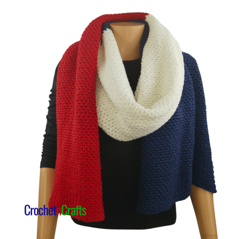 Crochet Colorblock Shawl - Red White and Blue - CrochetNCrafts