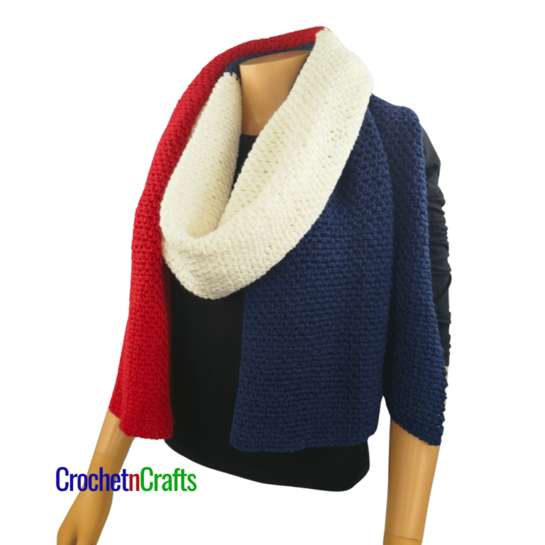 Crochet Colorblock Shawl - Red White and Blue - CrochetNCrafts