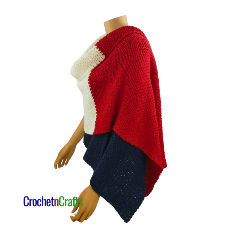 Crochet Colorblock Shawl - Red White and Blue - CrochetNCrafts