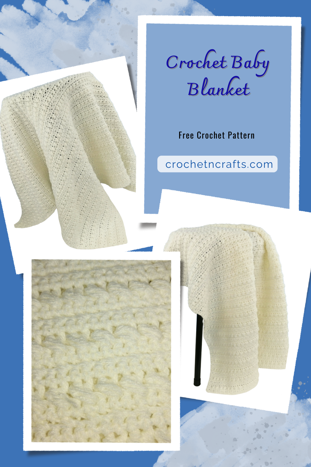 Textured Baby Blanket - Crossed Puffs with SC Eyelets - CrochetNCrafts