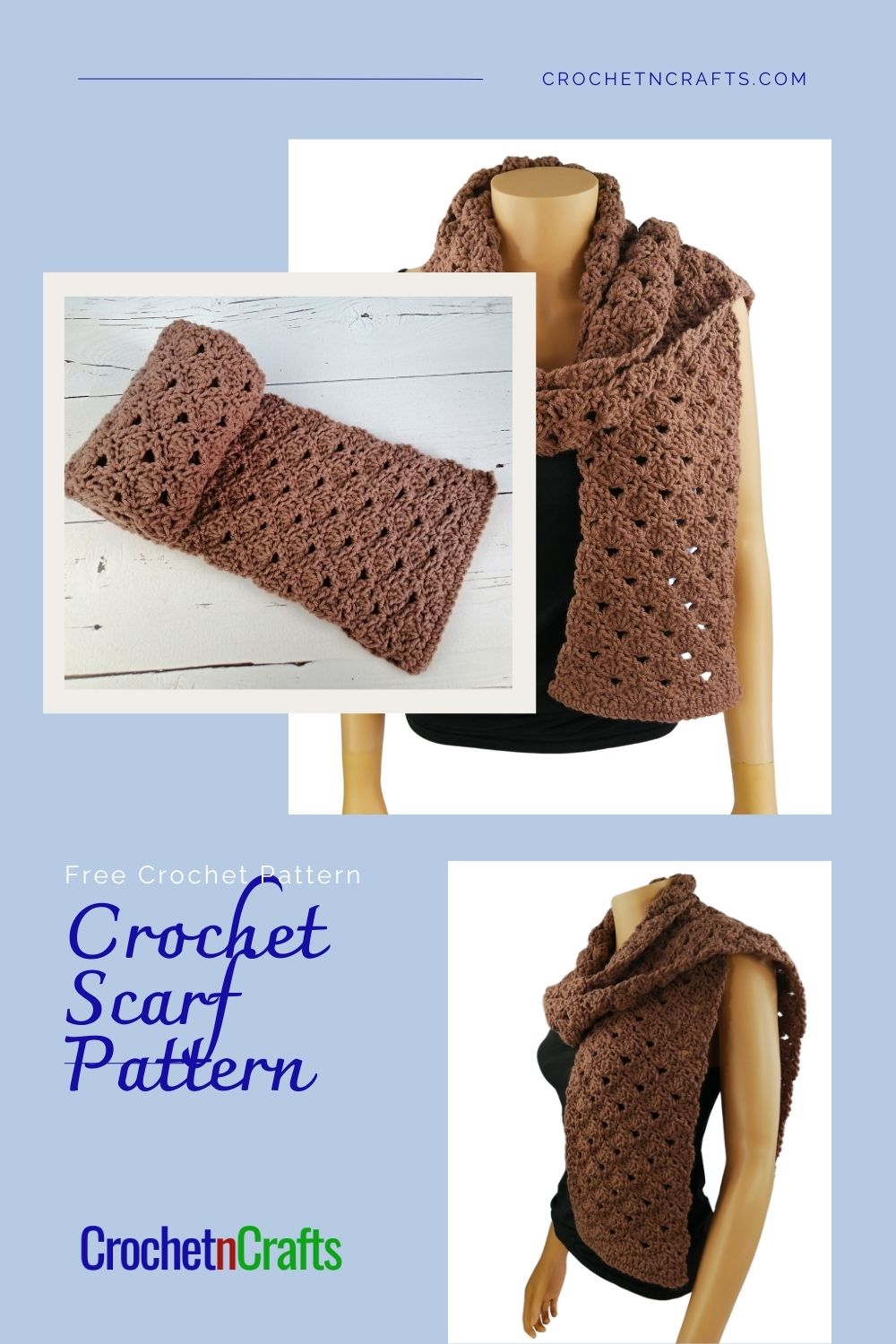 Alternating Shells and V's Crochet Scarf - CrochetNCrafts