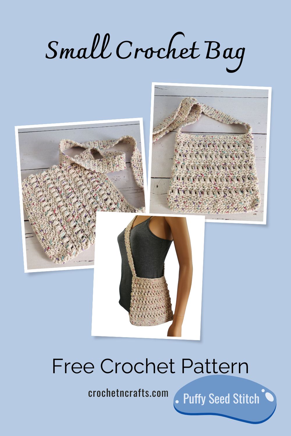 Small Crochet Bag Pattern - Puffy Seed Stitch - CrochetNCrafts