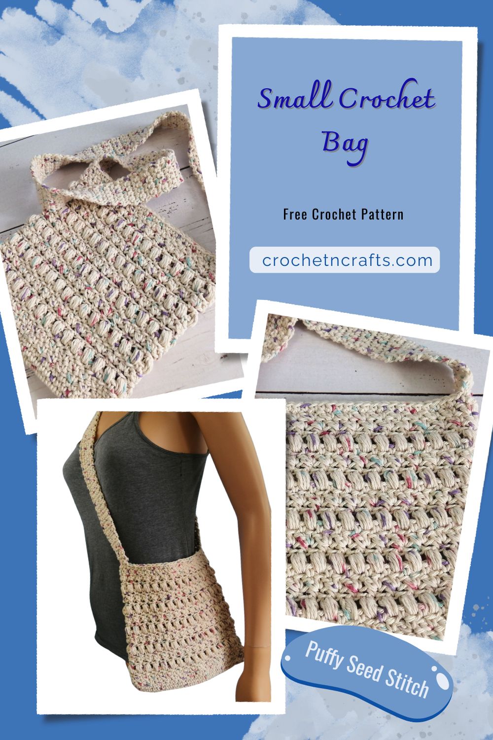 Small Crochet Bag Pattern - Puffy Seed Stitch - CrochetNCrafts